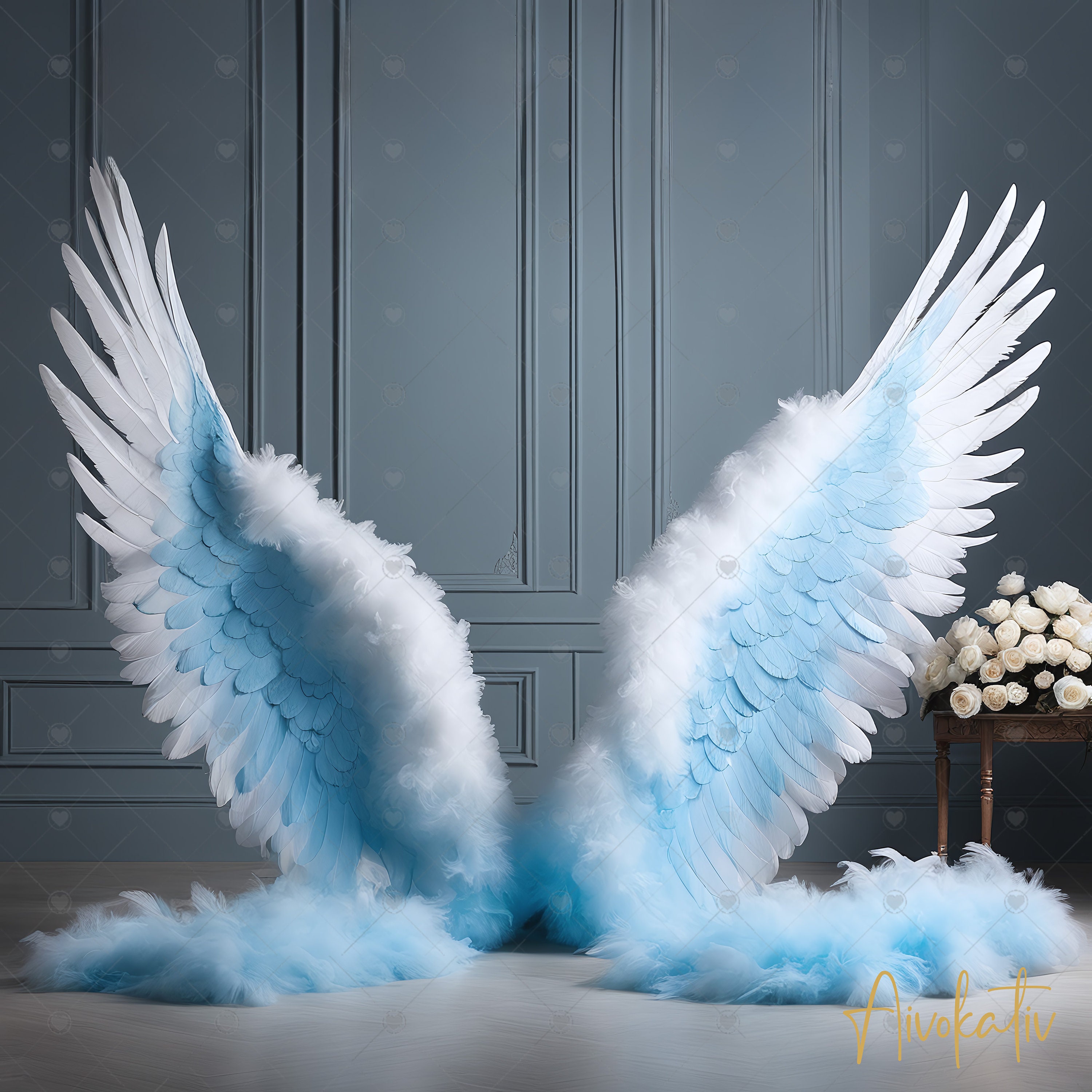 Beautiful Blue & White Angel Wings Digital Photography Backdrop, Angel ...