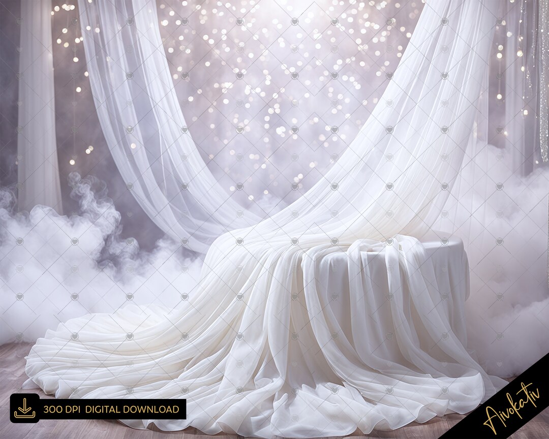 Dreamy White Bokeh Digital Photography Backdrop, White Fabric Digital ...