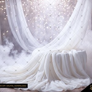 Dreamy White Bokeh Digital Photography Backdrop, White Fabric Digital ...