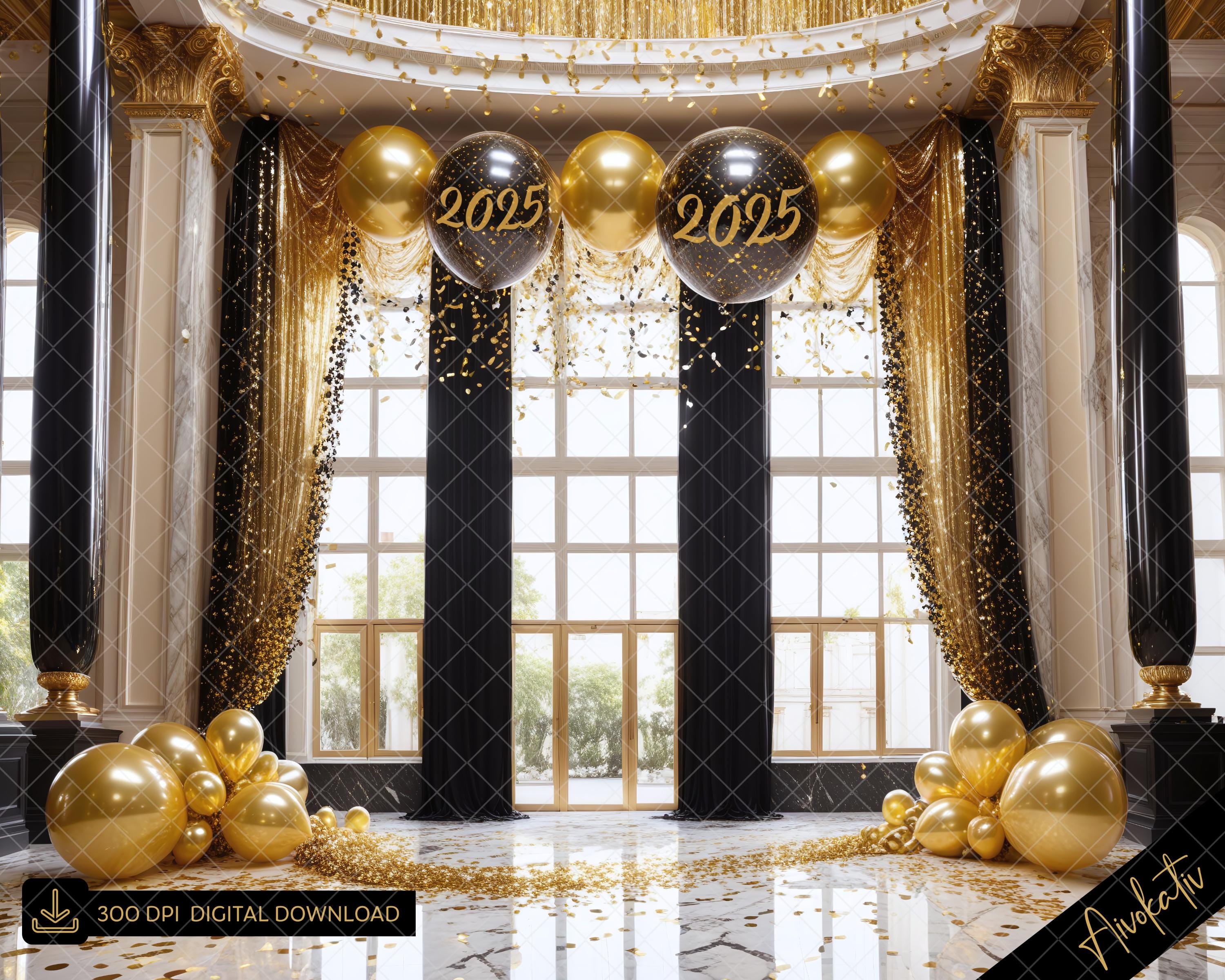Elegant Black & Gold 2025 Digital Photography Backdrop, Graduation ...