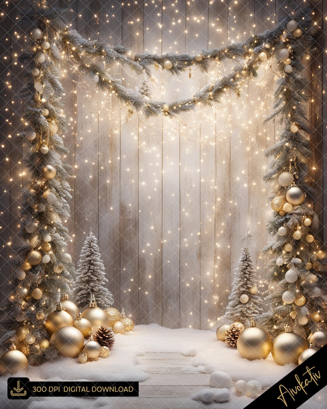 Christmas Gold Digital Photography Backdrop, Holiday Digital Background ...