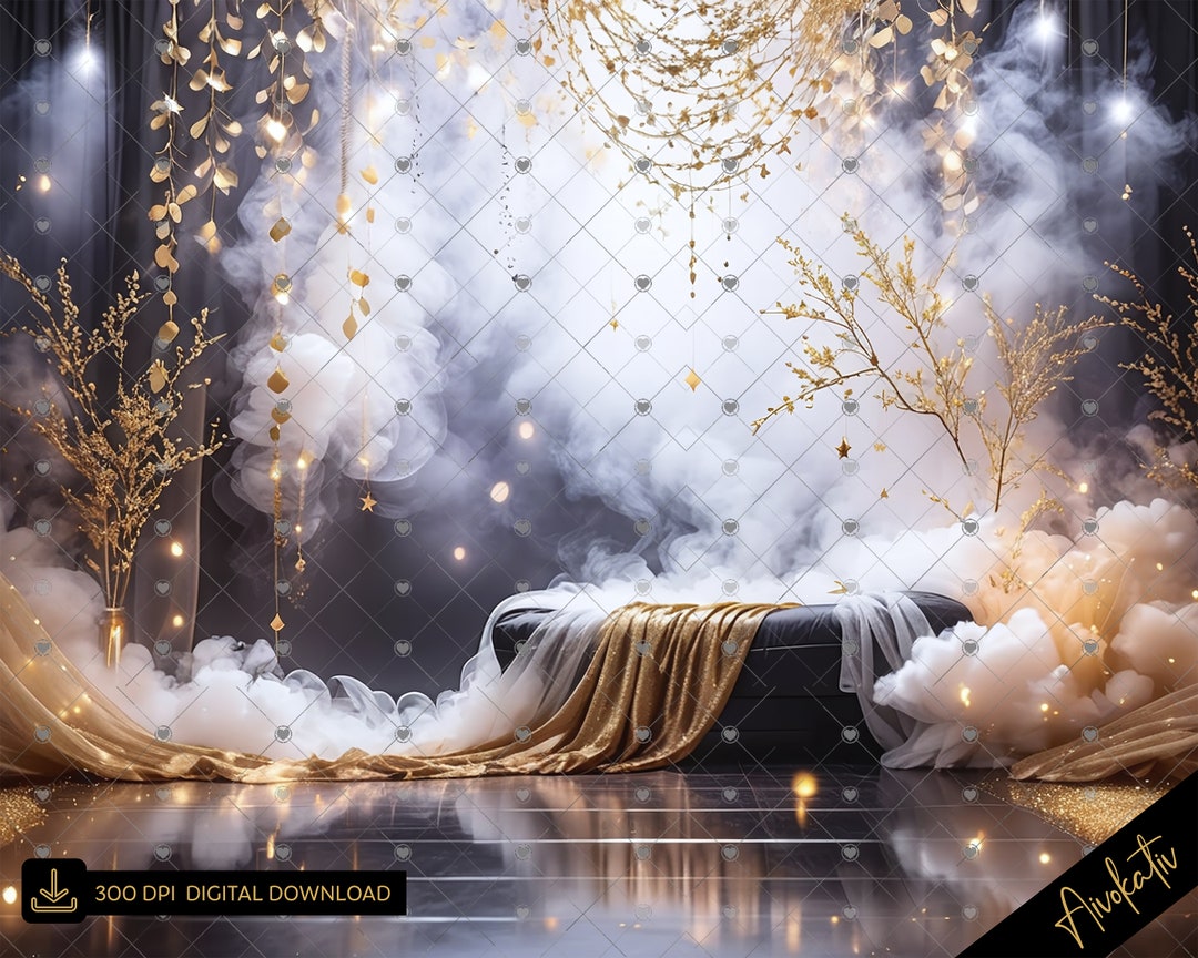 Mystical Black Gold & Smoke Digital Photography Backdrop, Mystical ...