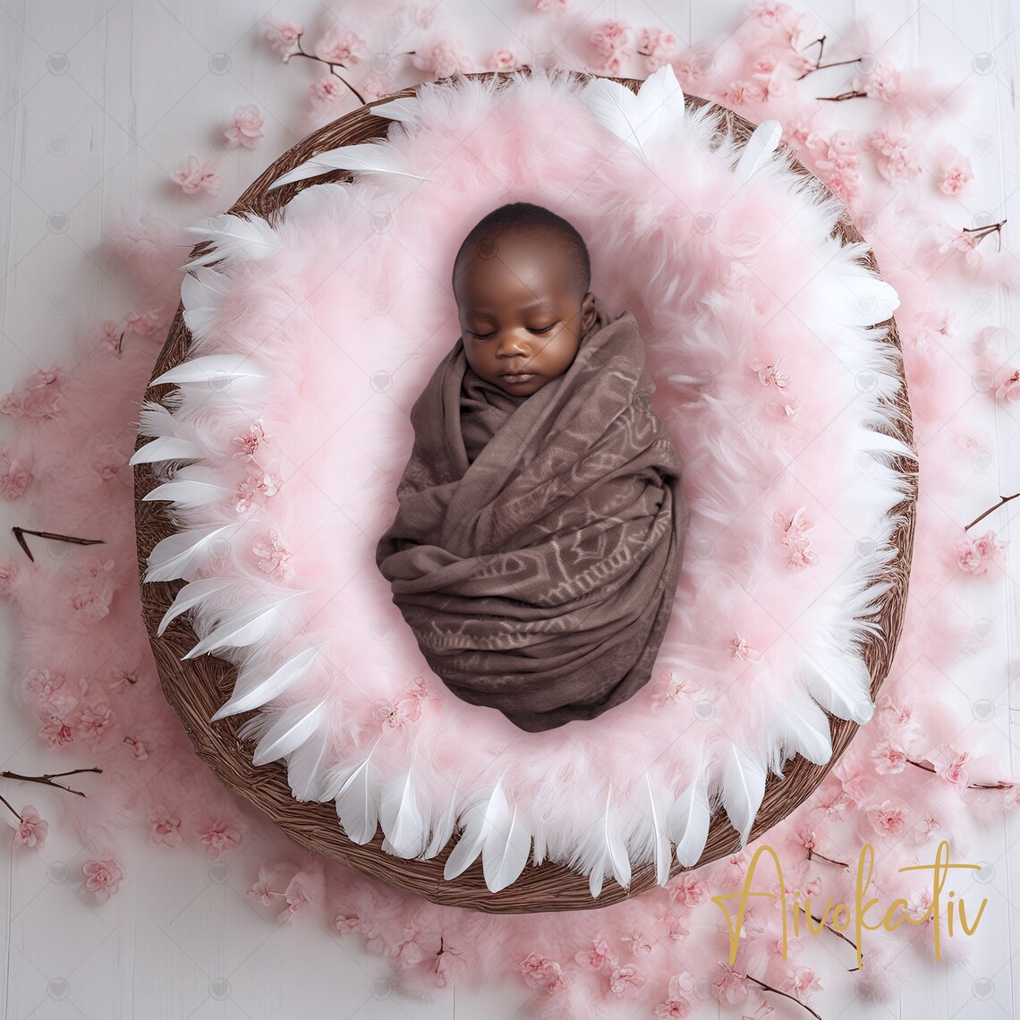 Pretty Spring Cherry Blossom Baby Digital Photography Backdrop, Digital ...