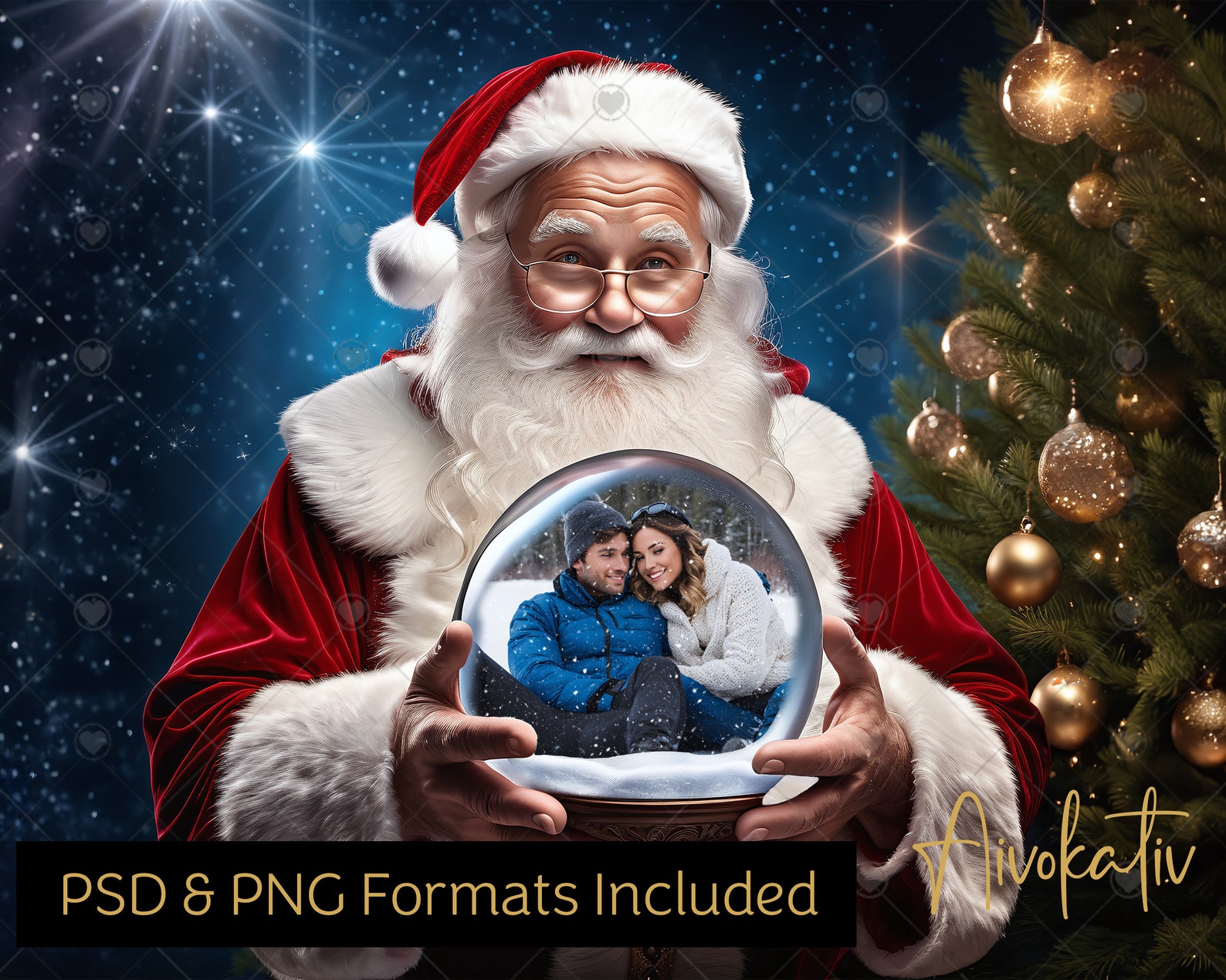 Santa Claus Christmas Snow Globe Photo Insert Digital Backdrop for ...