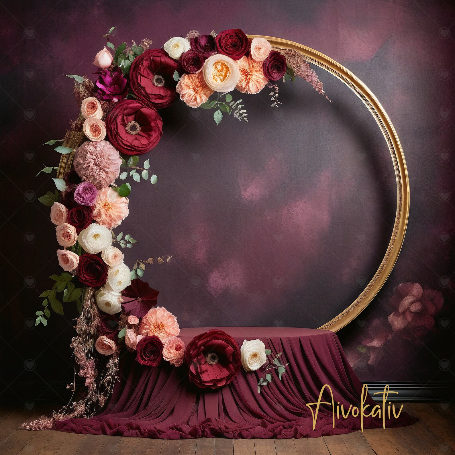 Romantic Round Digital Floral Frame Photography Backdrop - Etsy
