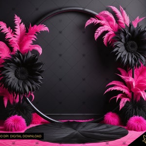 Elegant Hot Pink & Black Digital Photography Backdrop, Digital ...