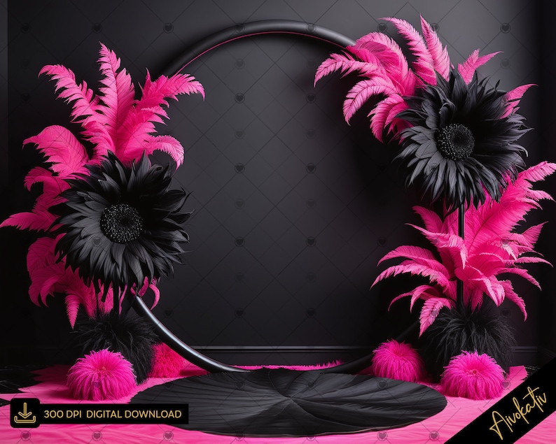Elegant Hot Pink & Black Digital Photography Backdrop, Digital ...