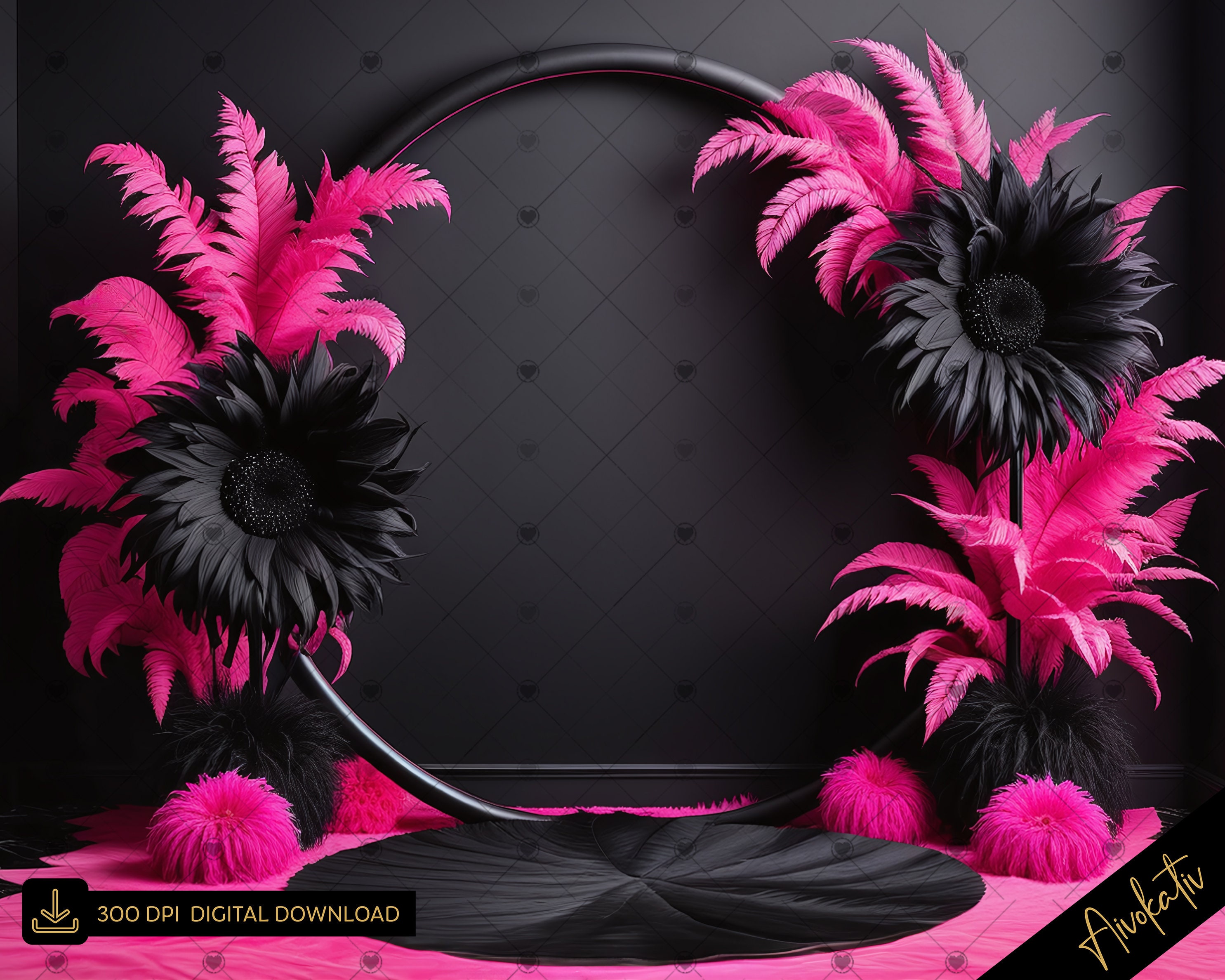 Elegant Hot Pink & Black Digital Photography Backdrop, Digital ...