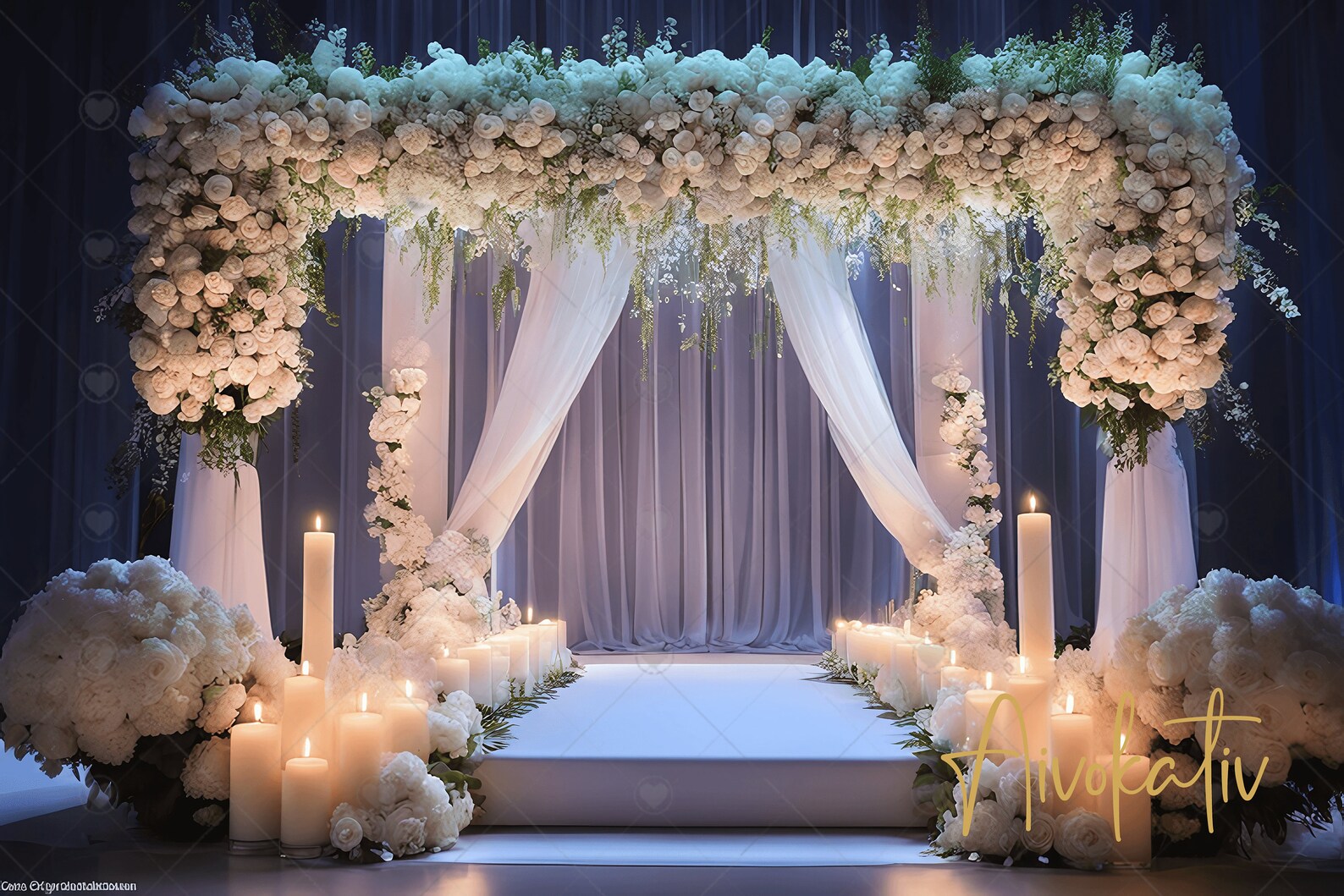 Elegant Wedding Arbor Digital Photography Backdrop Candles and Flowers ...