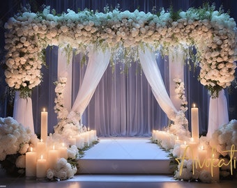 Elegant Wedding Arch Digital Photography Backdrop Candles and Flowers ...