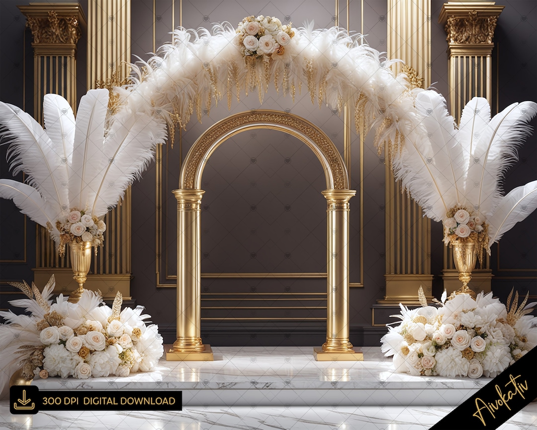 Elegant White & Gold Arch Digital Photography Backdrop, Baroque Style ...