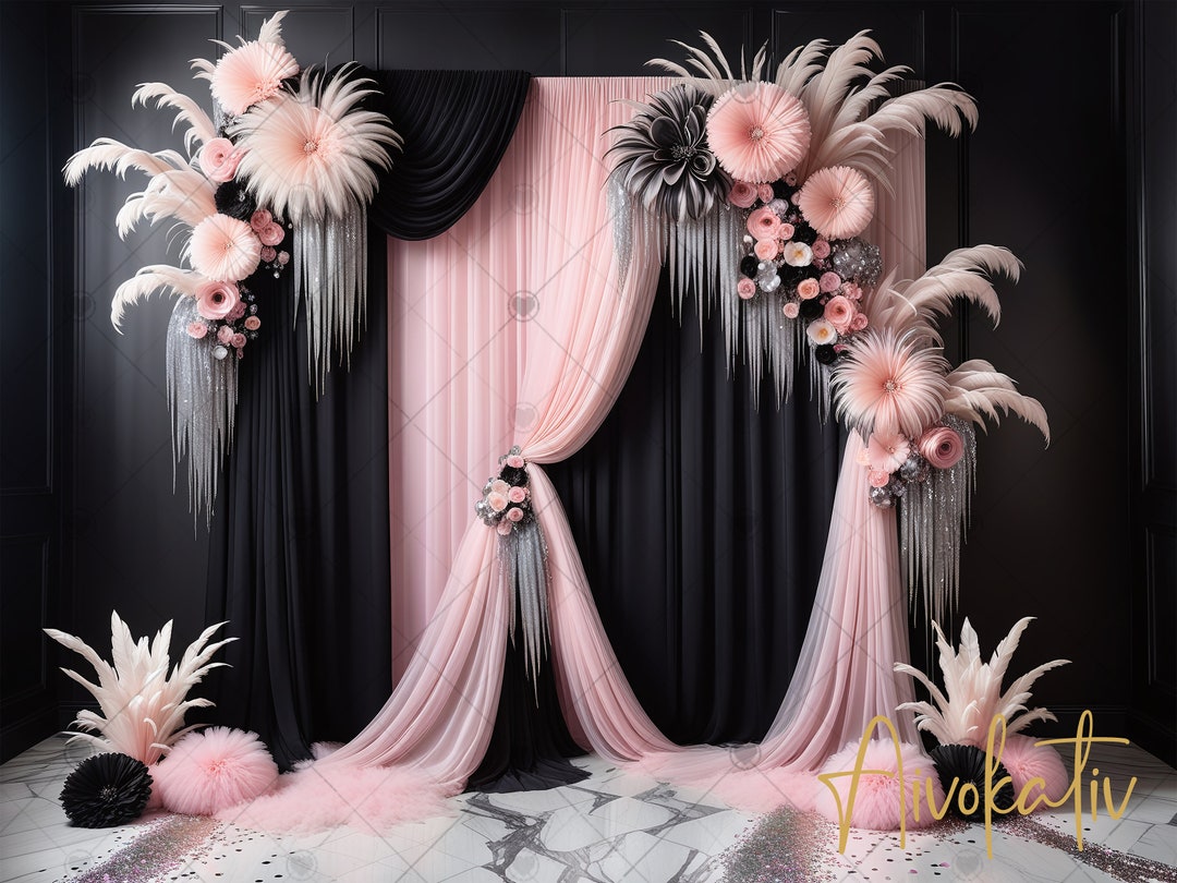 Elegant Pink & Black Digital Photography Backdrop Boho Digital ...