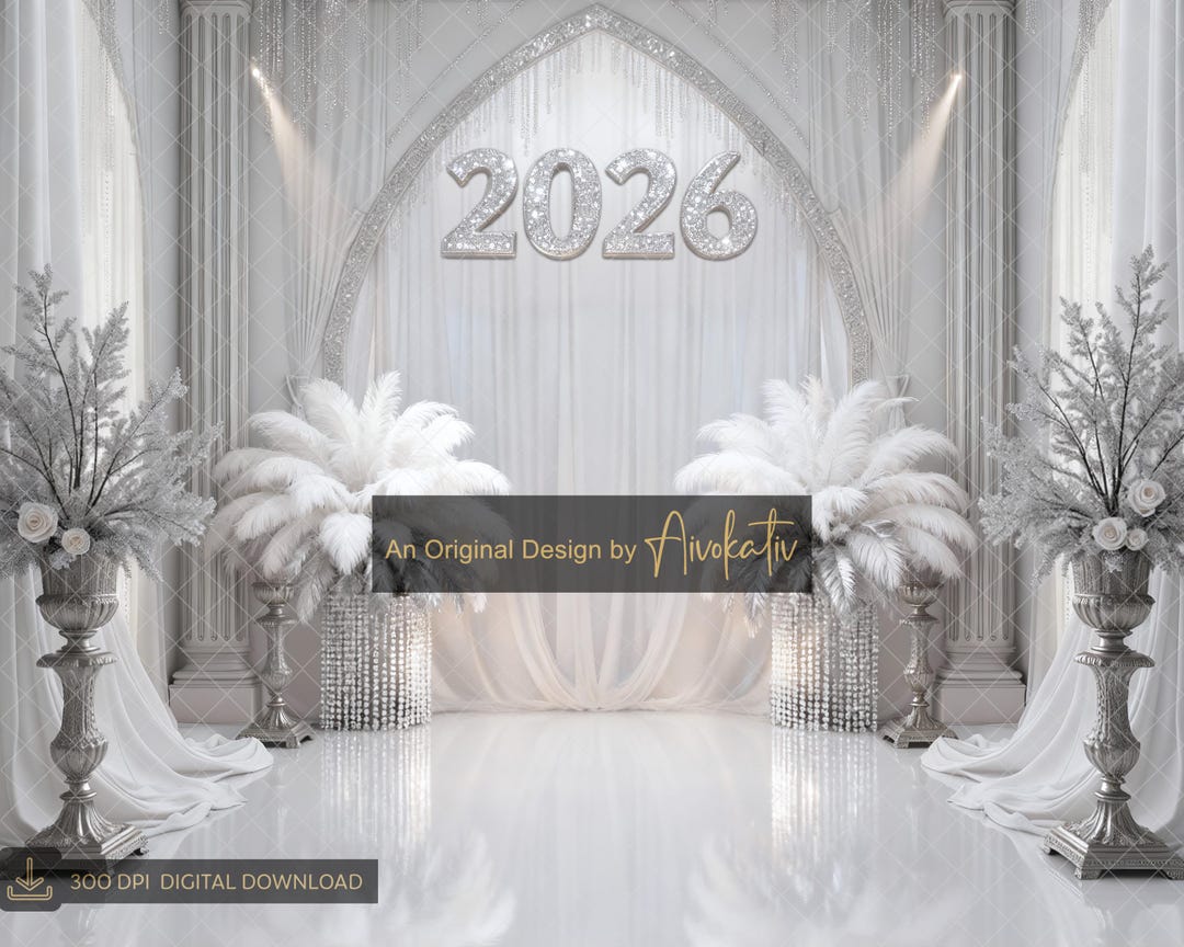 Elegant 2026 Soft White and Silver Backdrop, Wedding Background, Event ...