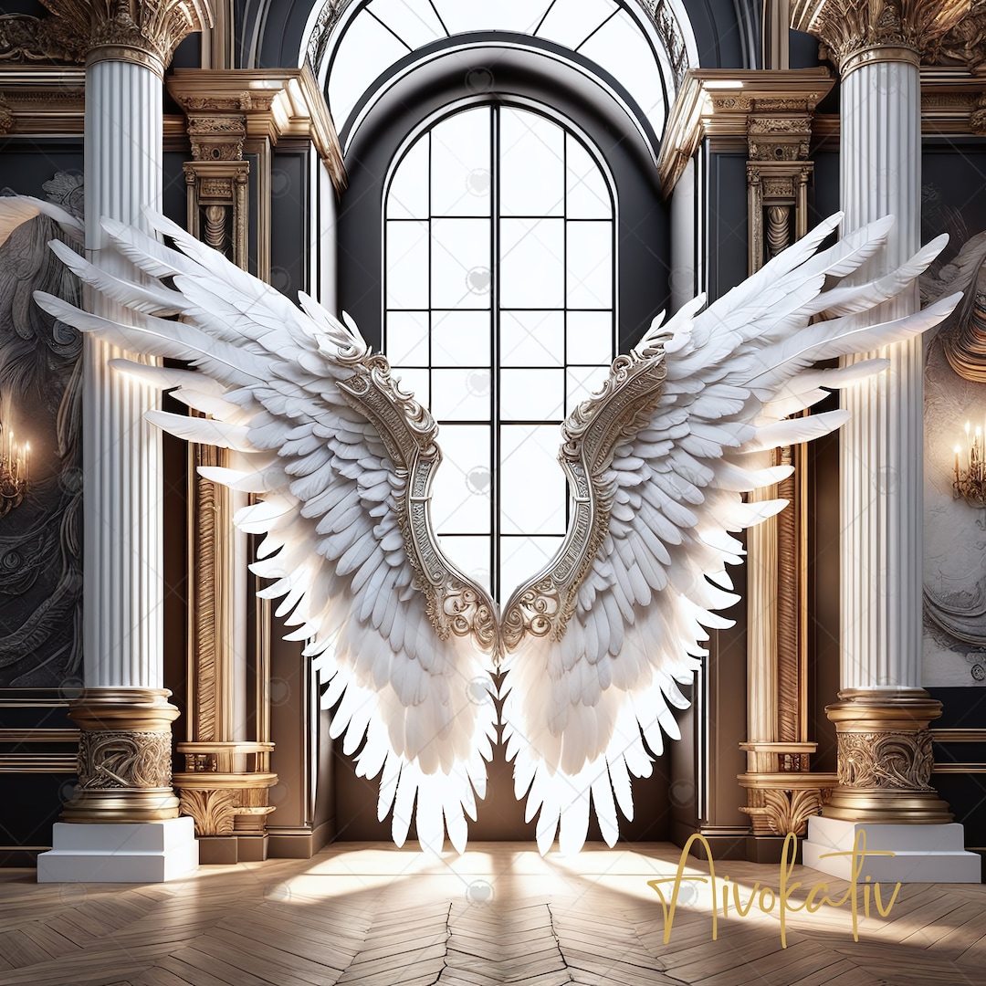 Majestic Angel Wings Digital Photography on Window Backdrop, Angel ...