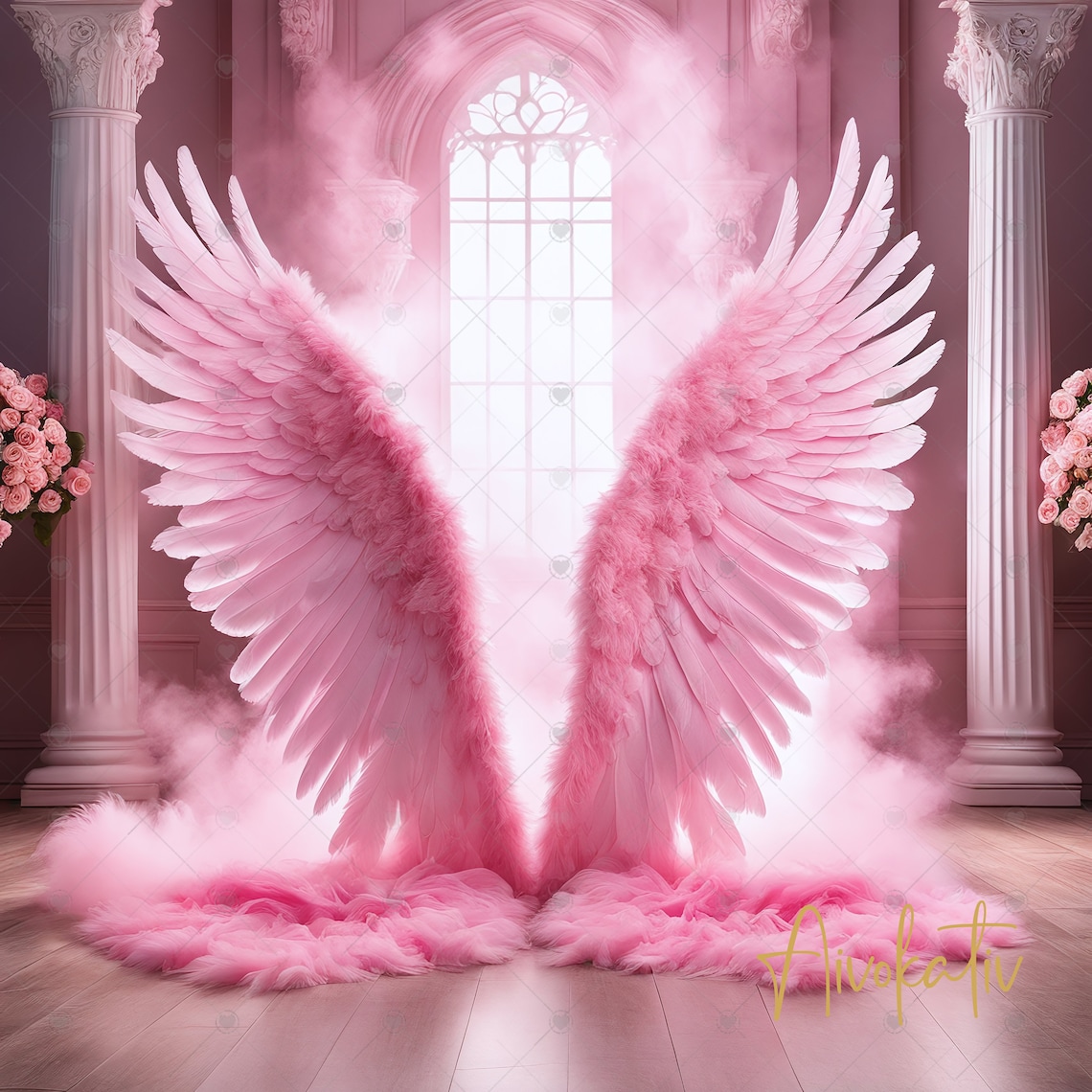 Beautiful Pink Angel Wings Digital Photography on Window Backdrop ...