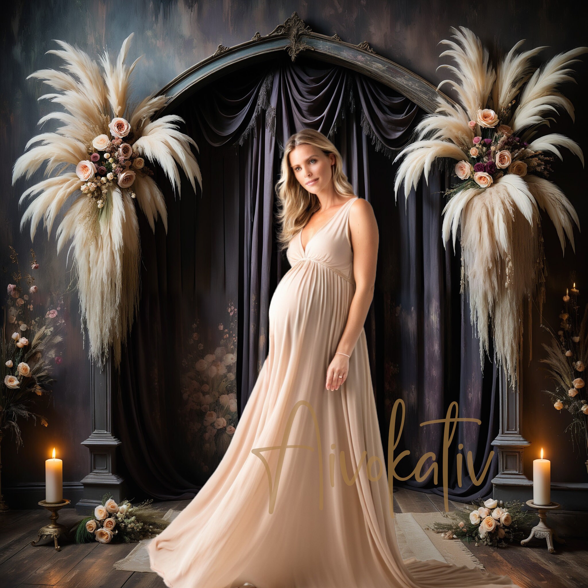 Elegant Dark Boho Digital Photography Backdrop Pampas Digital ...