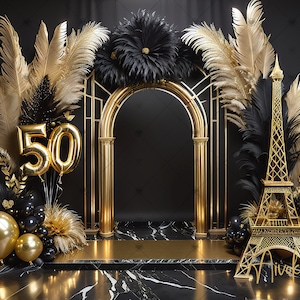 Elegant Black & Gold 50th Birthday Digital Photography Backdrop ...