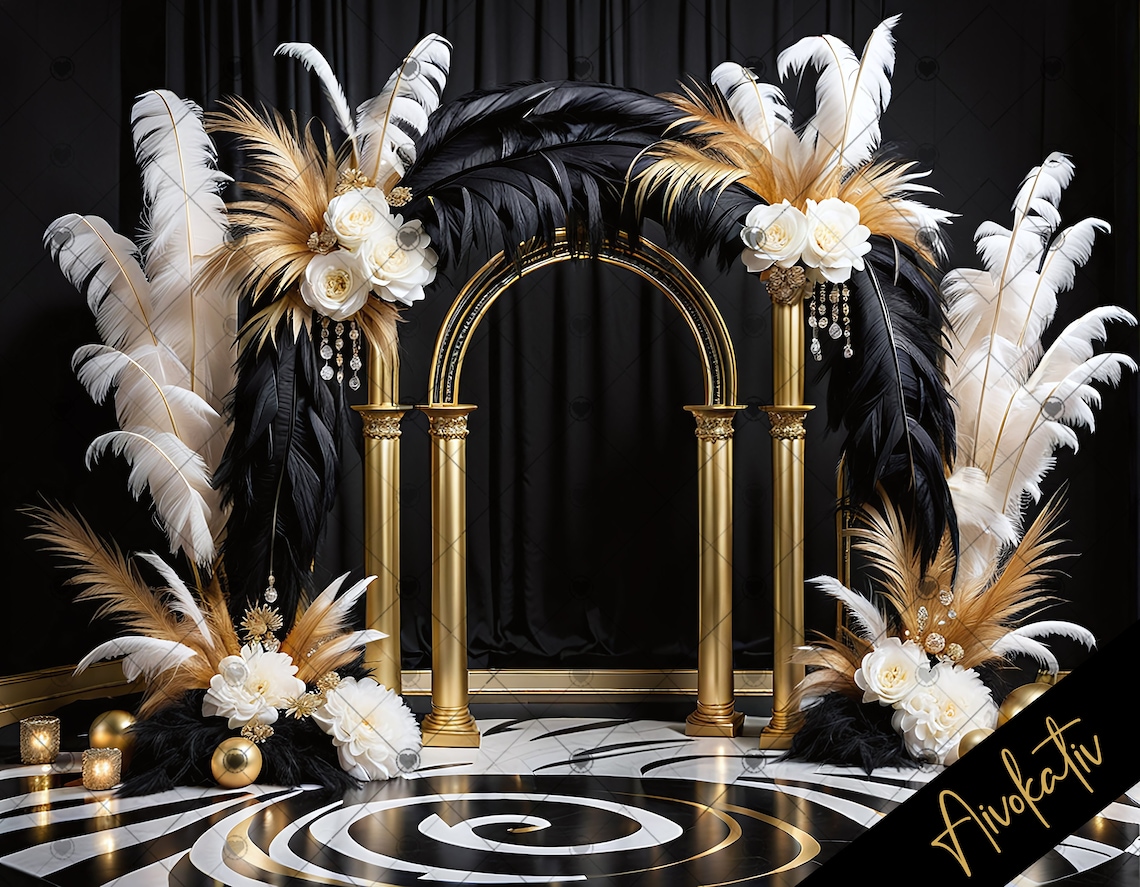 Elegant Black & Gold Digital Backdrop, Maternity Wedding Birthday ...