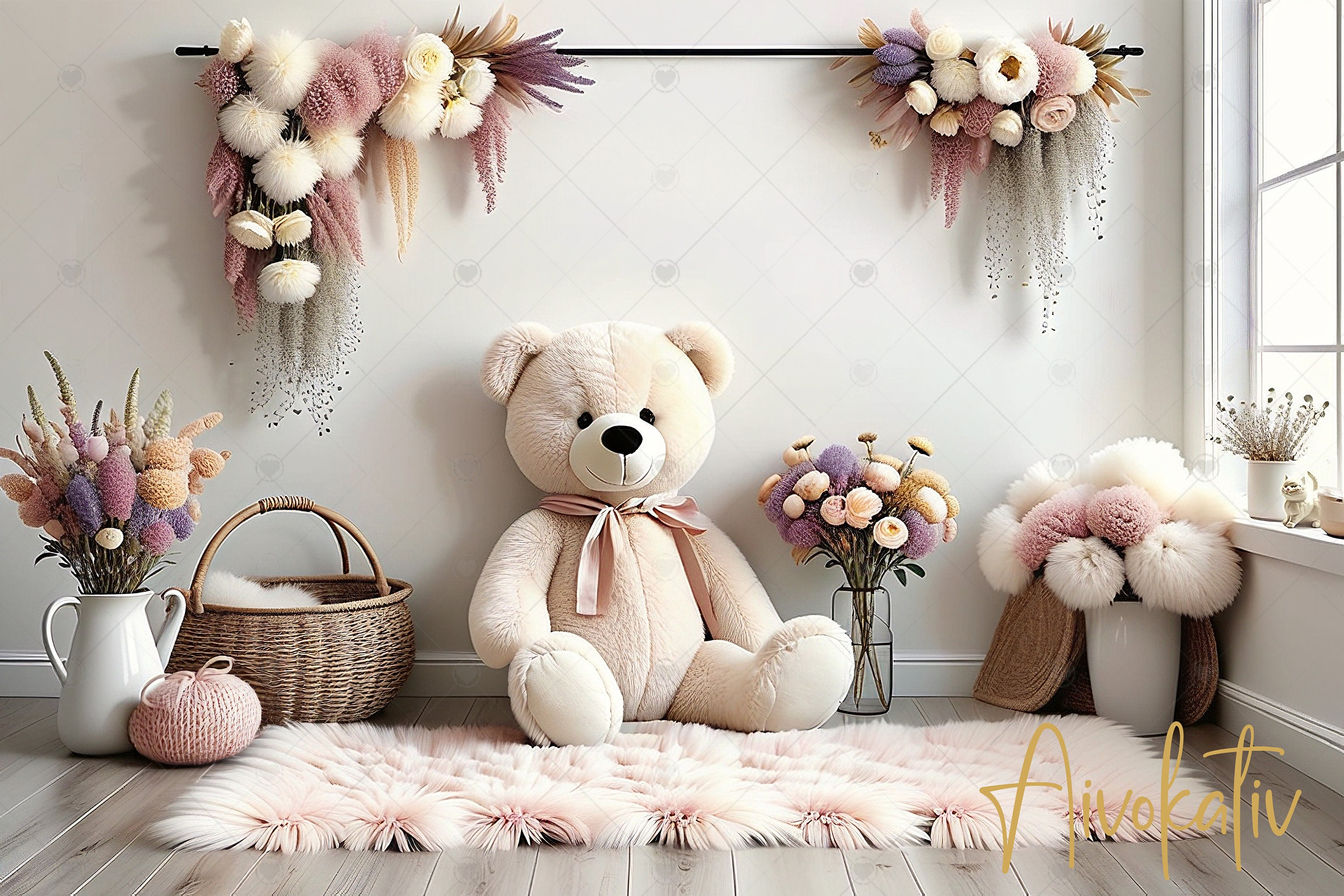 Adorable Boho Room and Teddy Bears Kids Digital Photography Backdrop ...