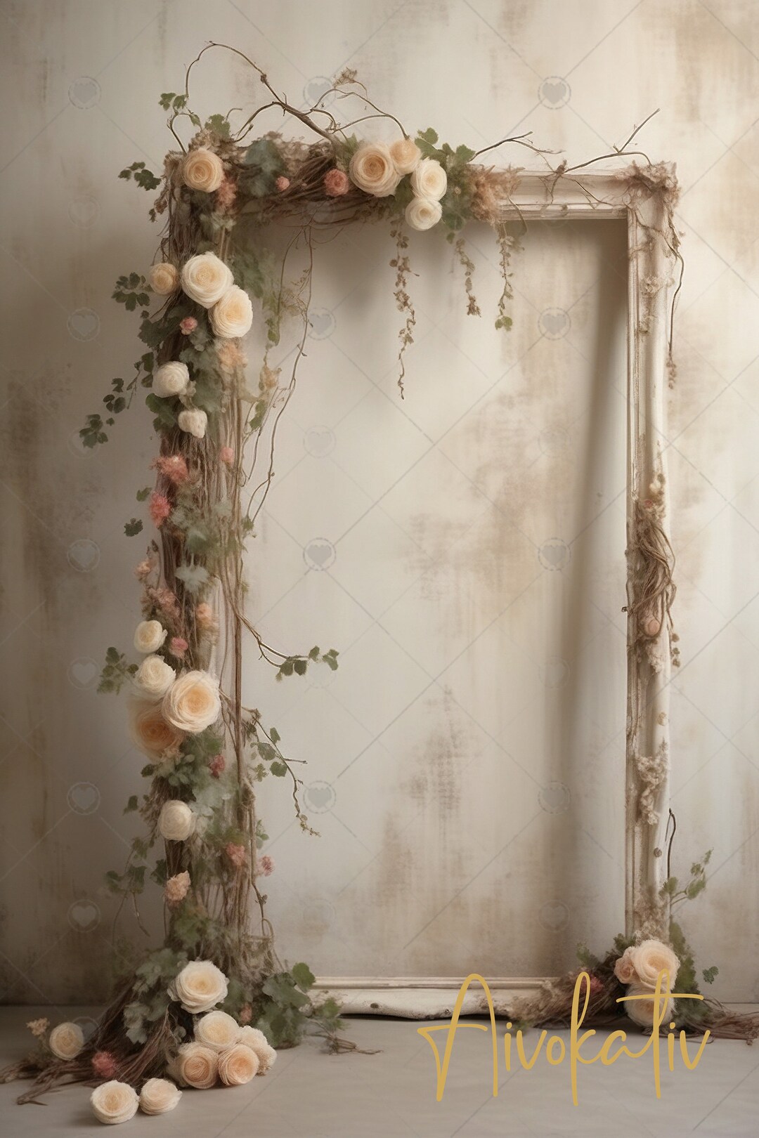 Elegant Boho Tall Digital Floral Frame Photography Backdrop, Digital ...