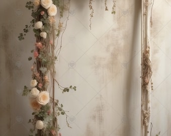 Romantic Boho Digital Floral Frame Photography Backdrop, Digital Frame ...
