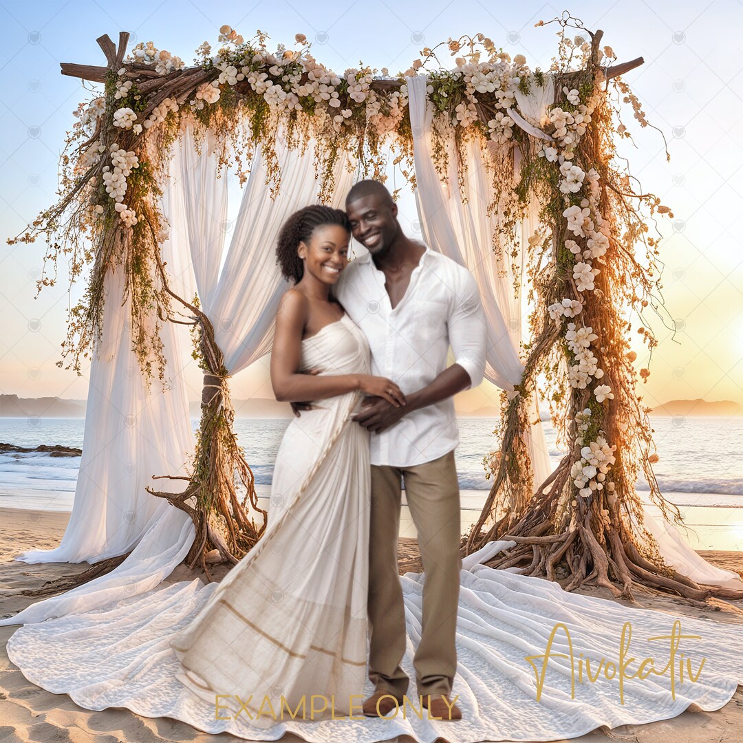 Rustic Beach Wedding Arch Digital Photography Backdrop With Flowers ...