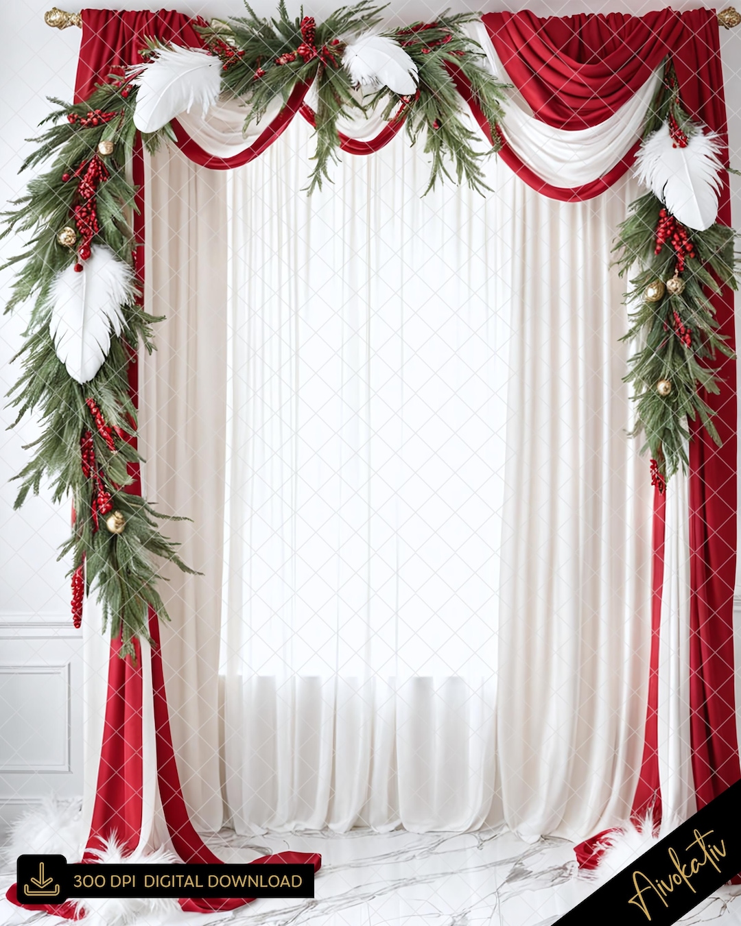 Elegant Christmas Window Digital Photo Backdrop, Holiday Digital ...