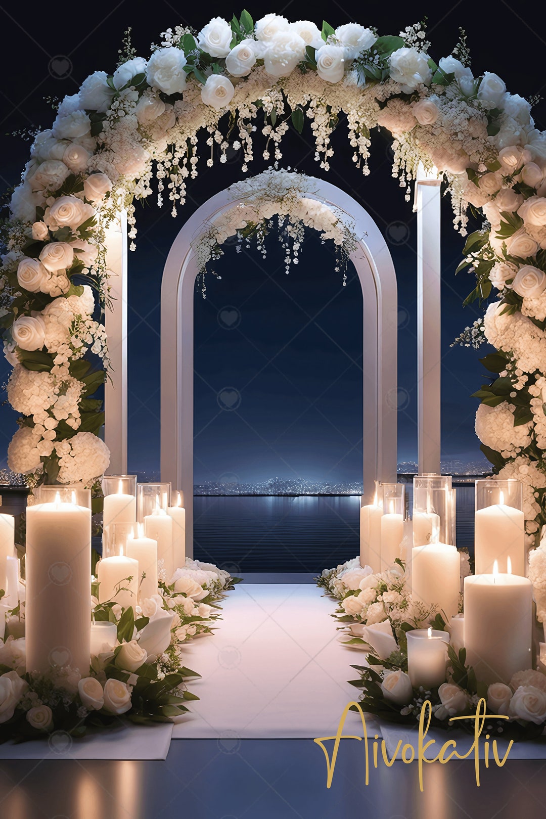 Elegant Wedding Arch Digital Photography Backdrop Candles and Flowers ...