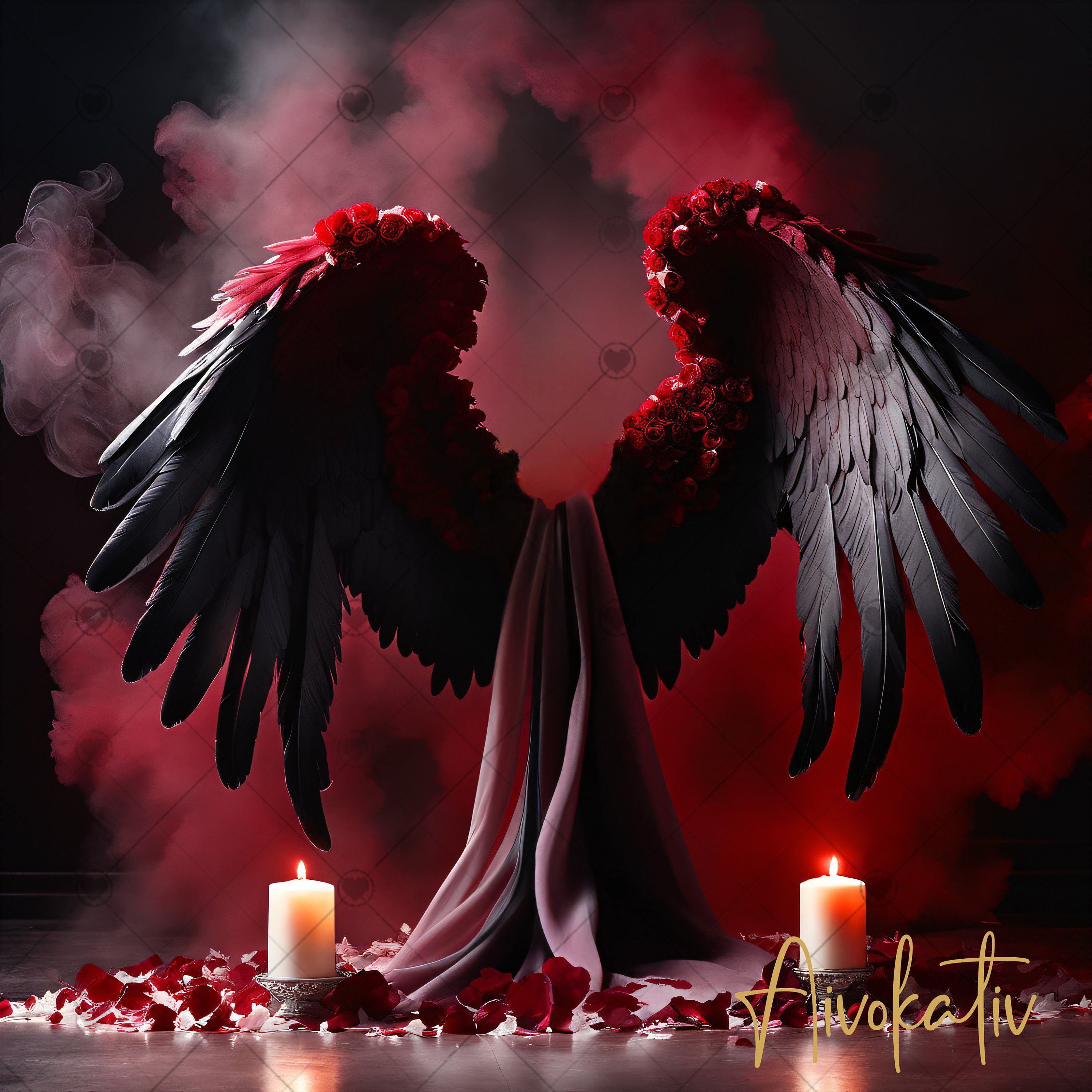 Beautiful Red & Black Angel Wings Digital Photography Backdrop, Gothic ...