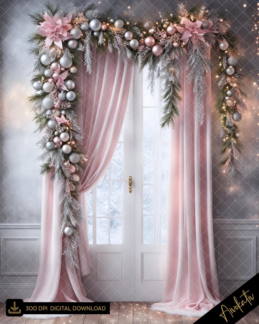 Pink Christmas Digital Photography Backdrop, Holiday Digital Background ...