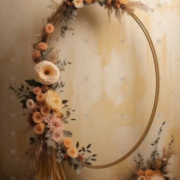 Romantic Round Digital Floral Frame Photography Backdrop, Digital Frame ...