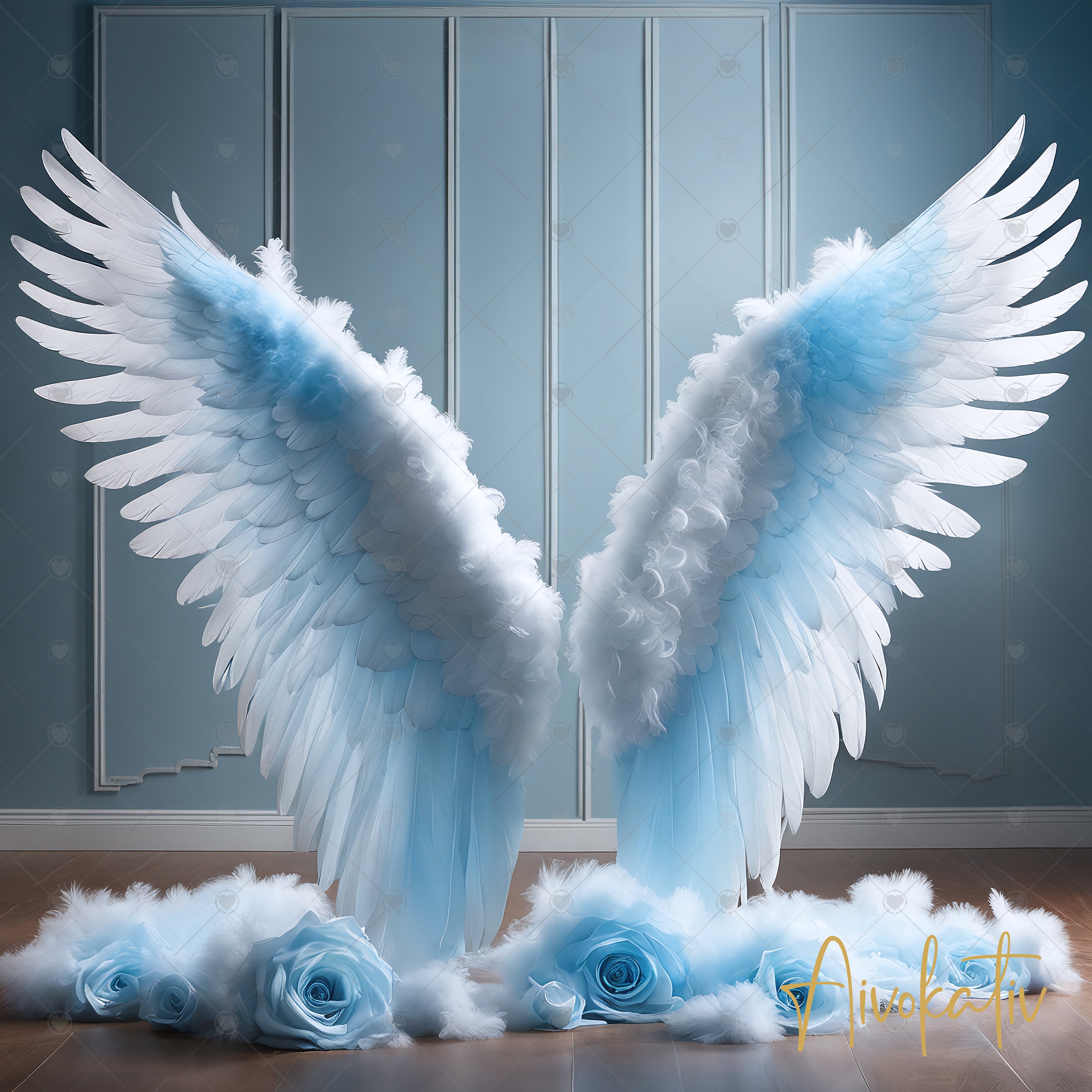 Beautiful Blue & White Angel Wings Digital Photography Backdrop, Angel ...
