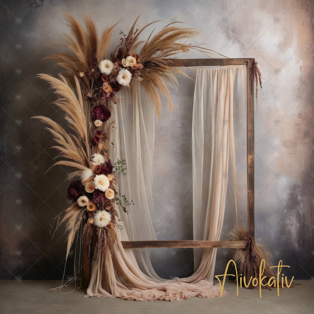 Romantic Boho Digital Floral Frame Photography Backdrop, Digital Frame ...