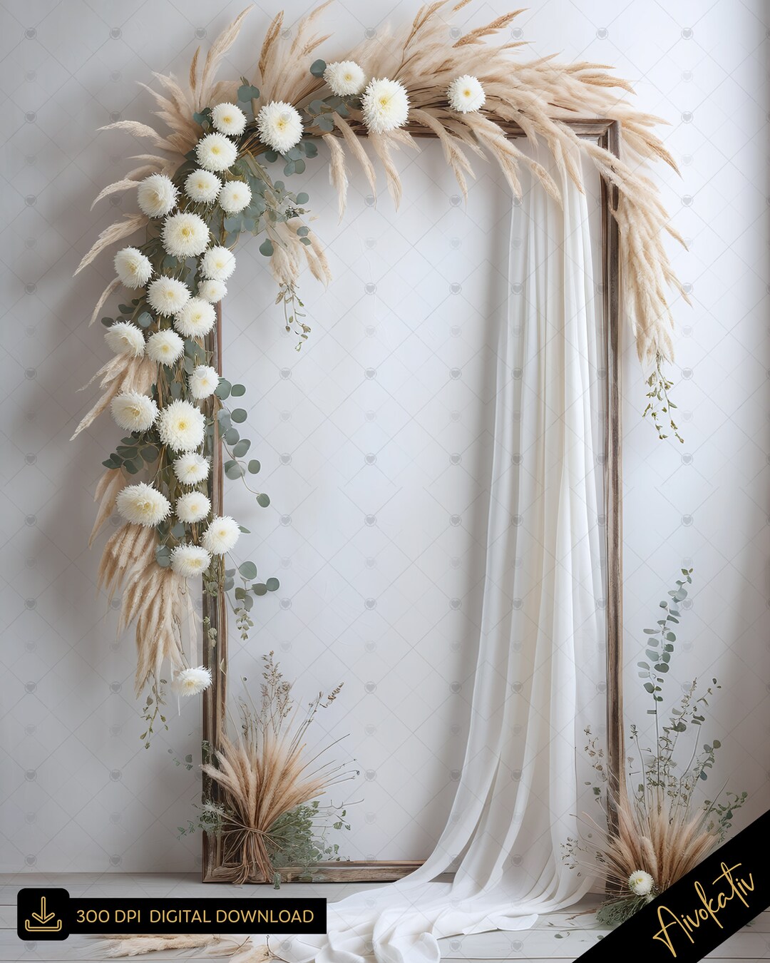 Elegant Boho Tall Digital Floral Frame Photography Backdrop, Digital ...
