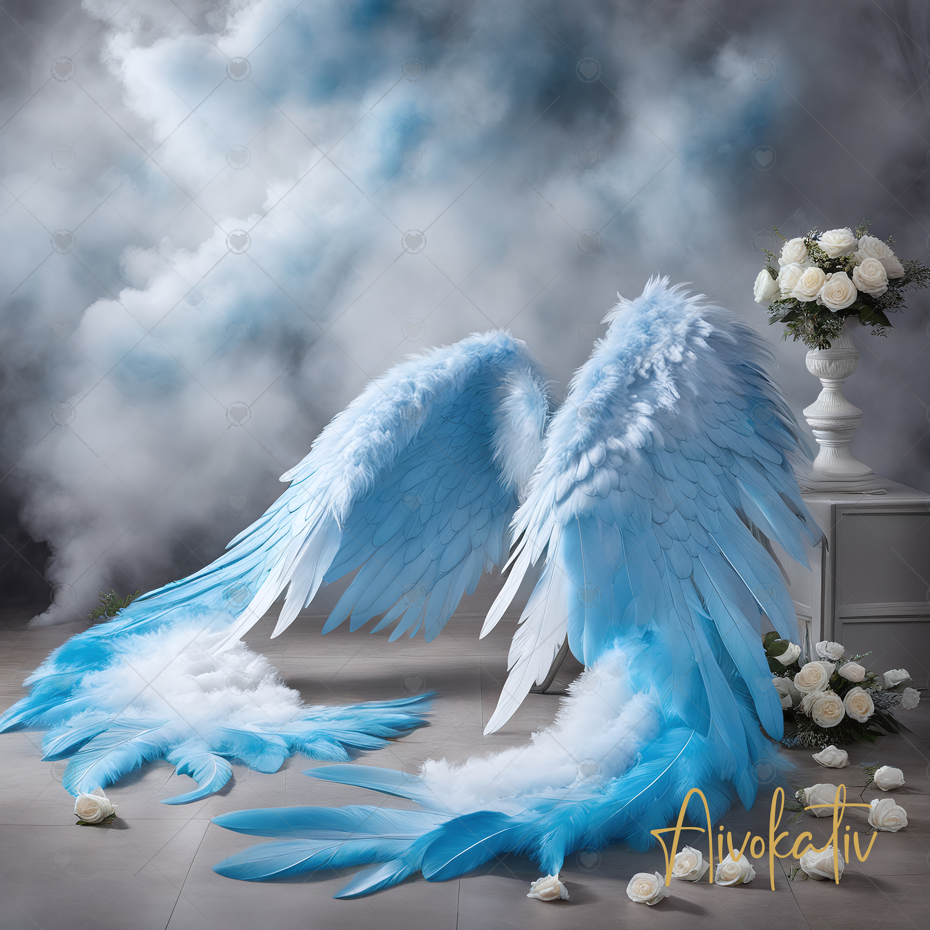 Beautiful Blue & White Angel Wings Digital Photography Backdrop, Angel ...