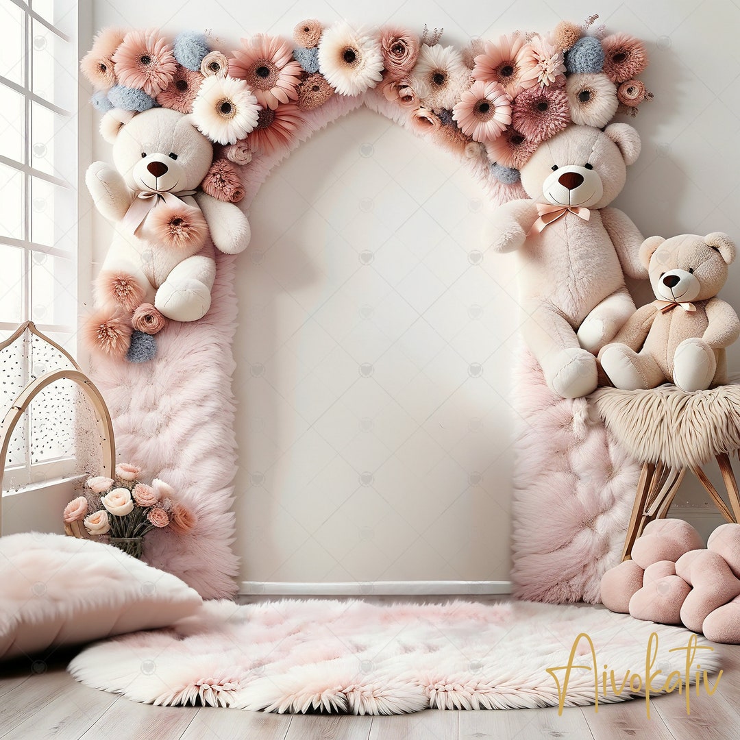 Adorable Flowers and Teddy Bears Kids Digital Photography Backdrop ...
