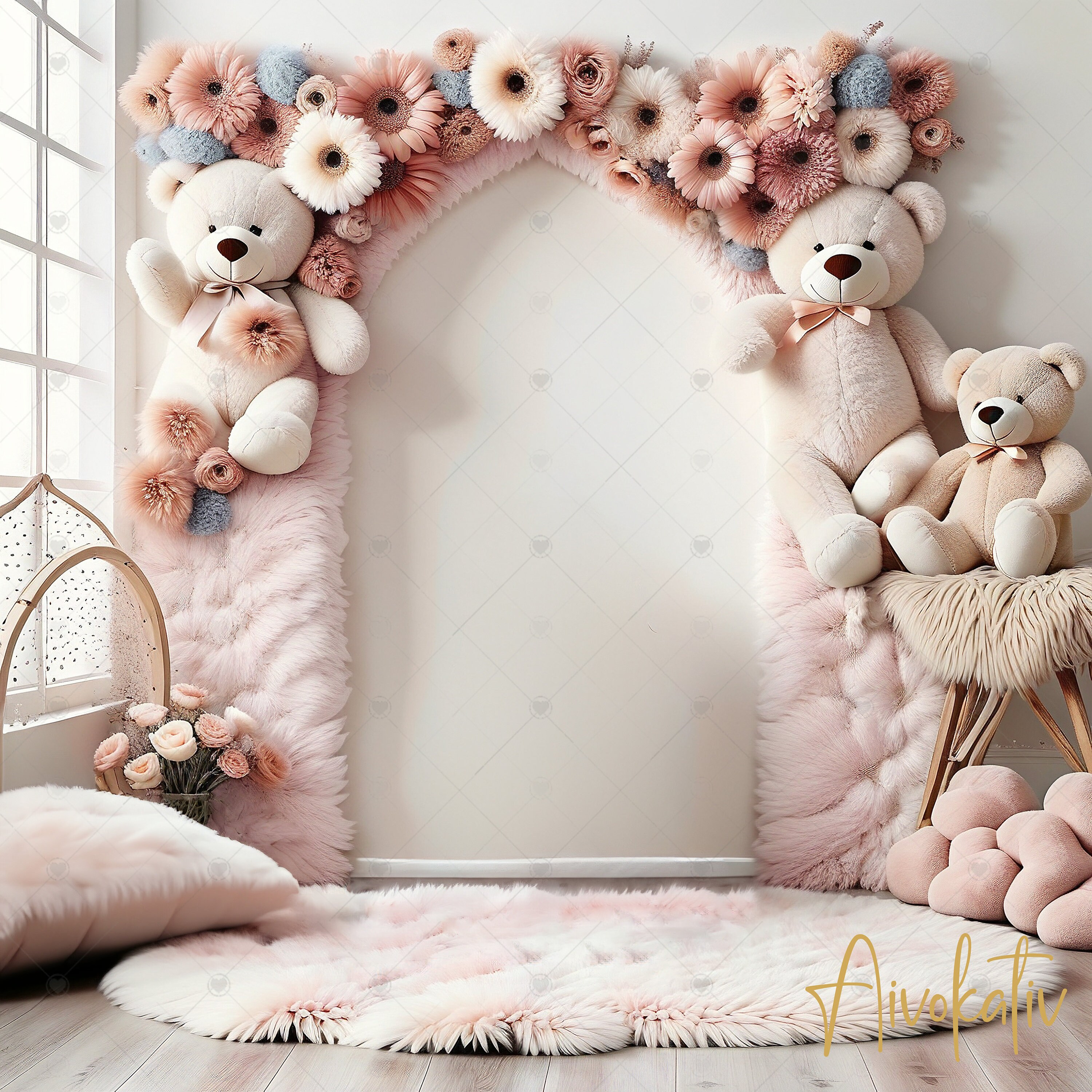 Adorable Flowers and Teddy Bears Kids Digital Photography Backdrop ...