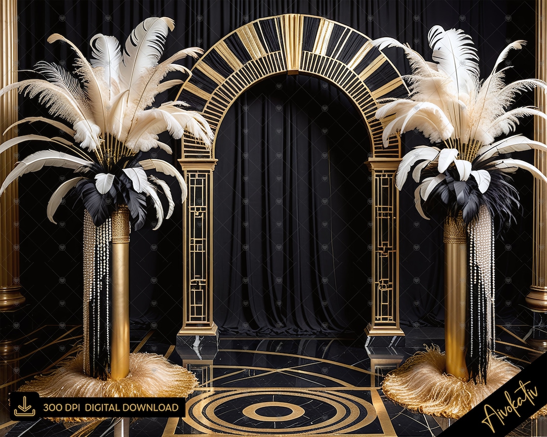 Elegant Black & Gold Art Deco Digital Photography Backdrop, Roaring 20 ...