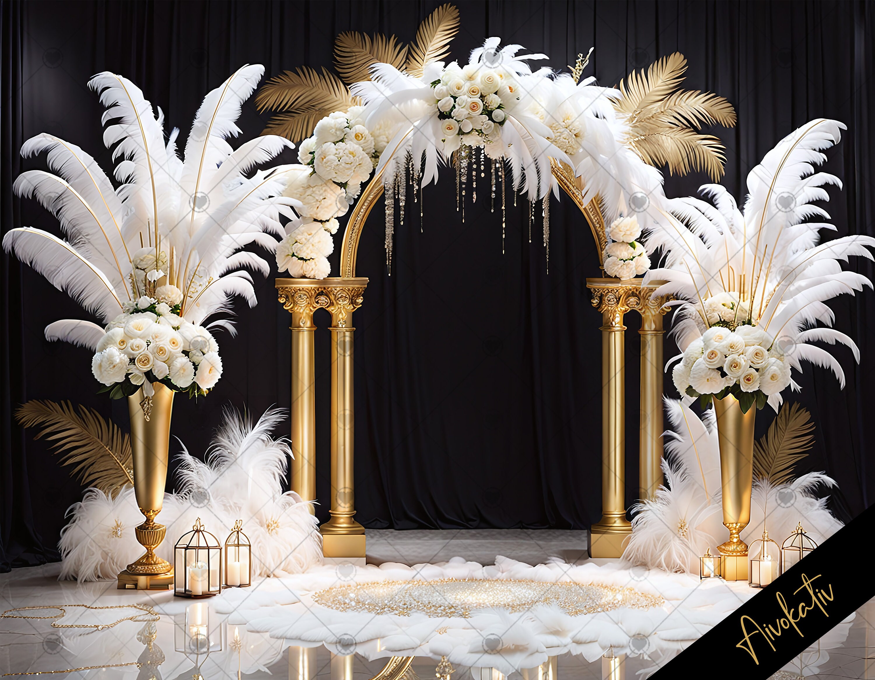 Elegant White & Gold Digital Backdrop, Maternity Wedding Birthday ...