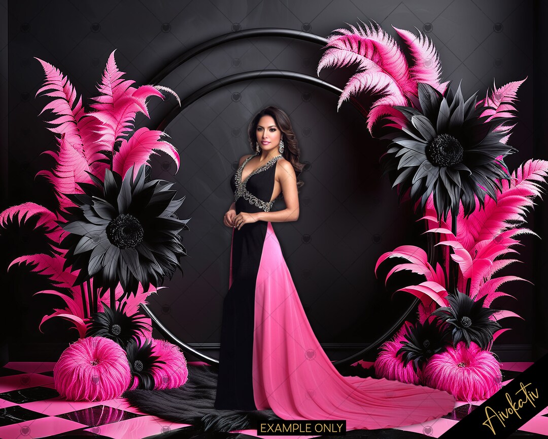 Elegant Hot Pink & Black Digital Photography Backdrop, Digital ...