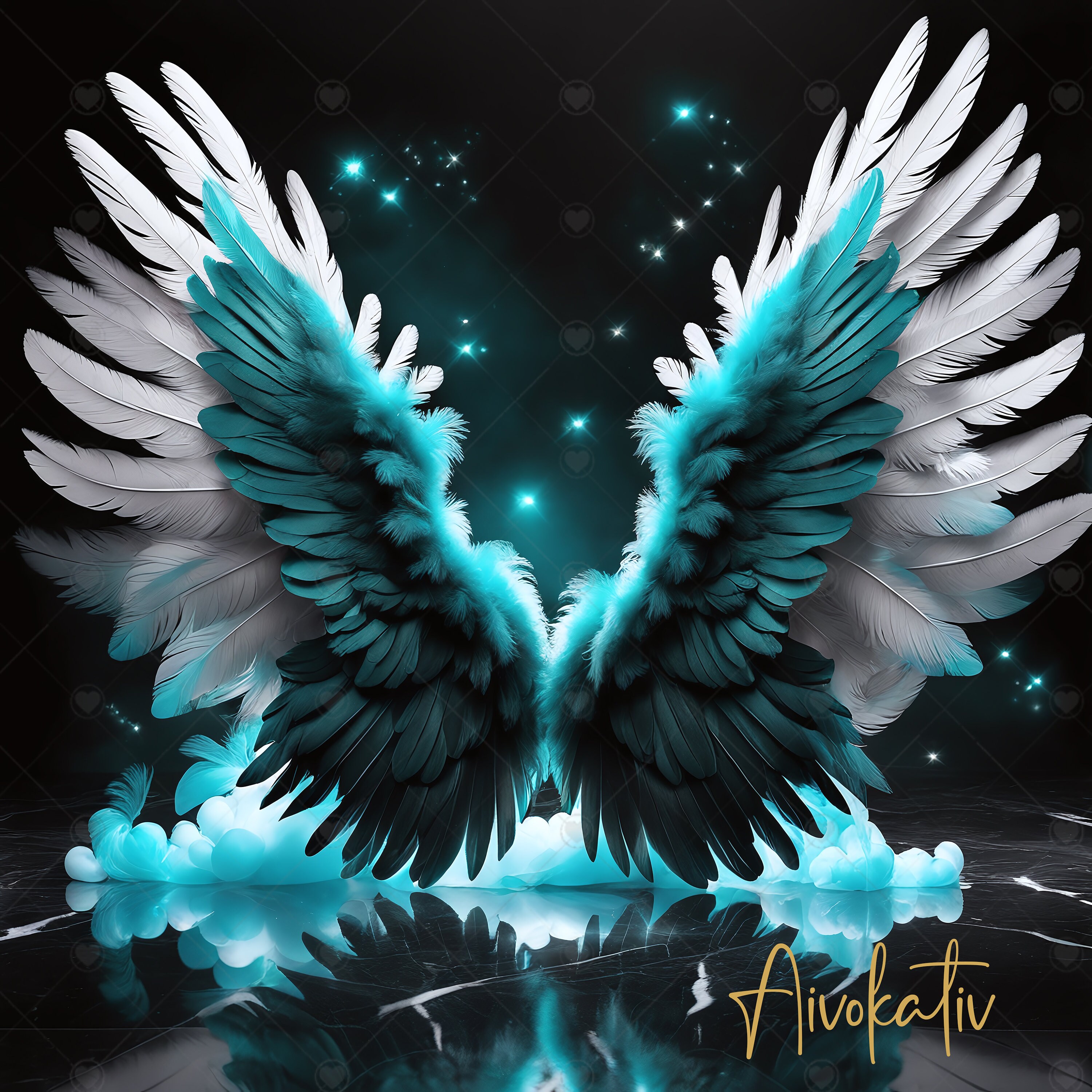 Festive White and Teal Wings Digital Photography Black - Etsy