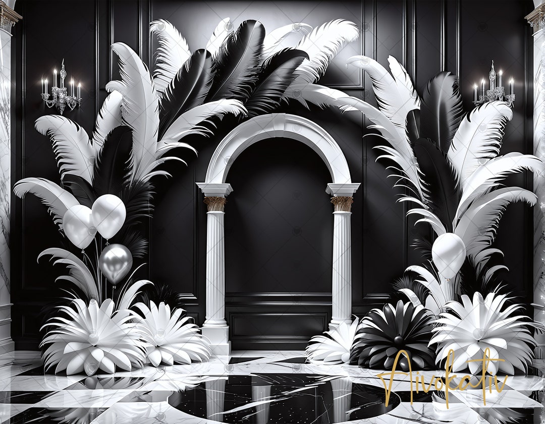 Elegant Black & White Digital Photography Backdrop Feathers and ...