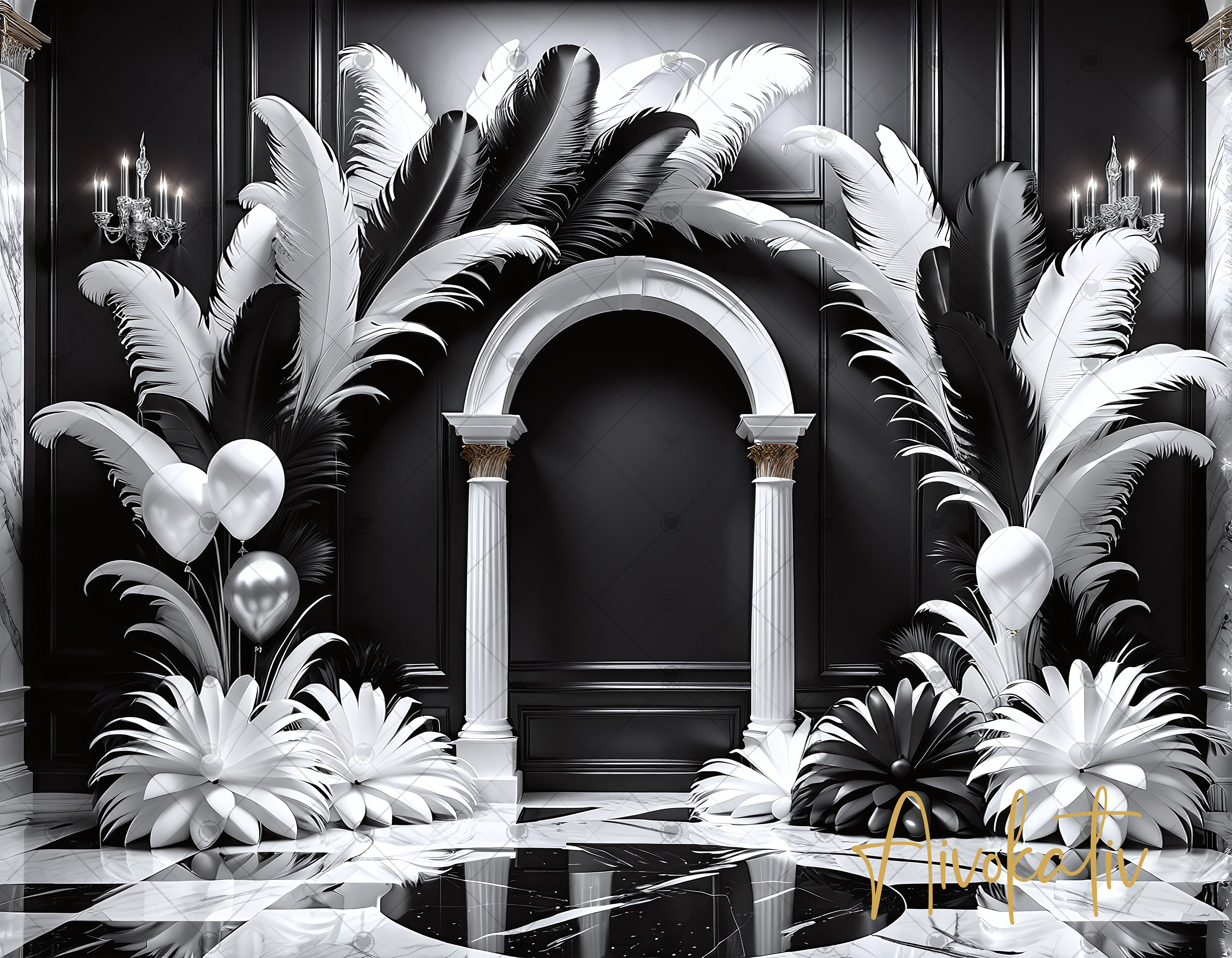 Elegant Black & White Digital Photography Backdrop Feathers and ...