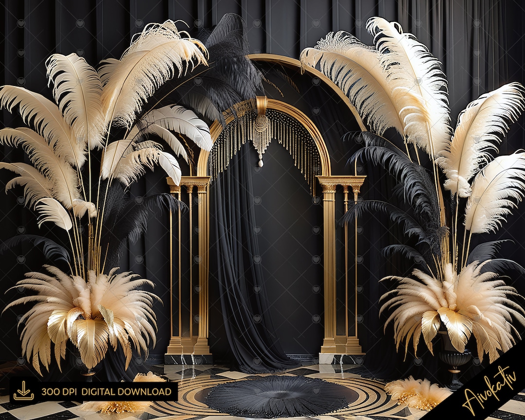 Elegant Black & Gold Art Deco Digital Photography Backdrop, Roaring 20 ...