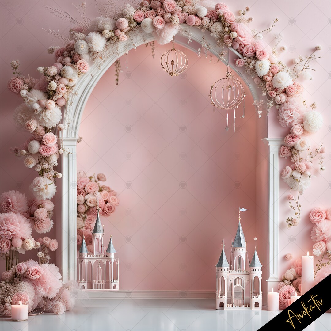 Adorable Arch Flowers and Castles Kids Digital Photography Backdrop ...
