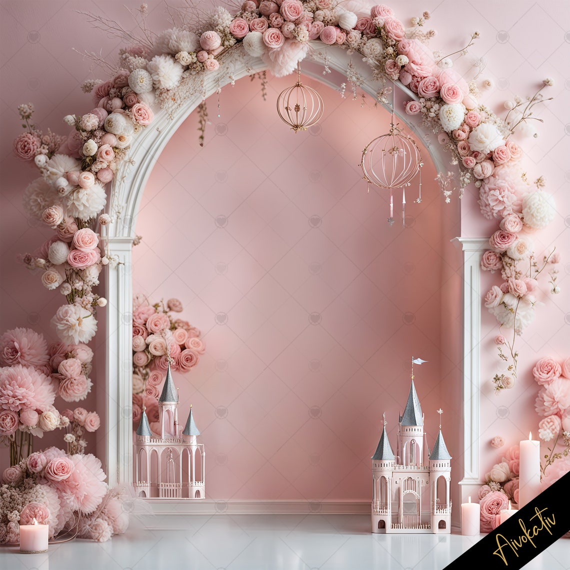 Adorable Arch Flowers and Castles Kids Digital Photography Backdrop ...