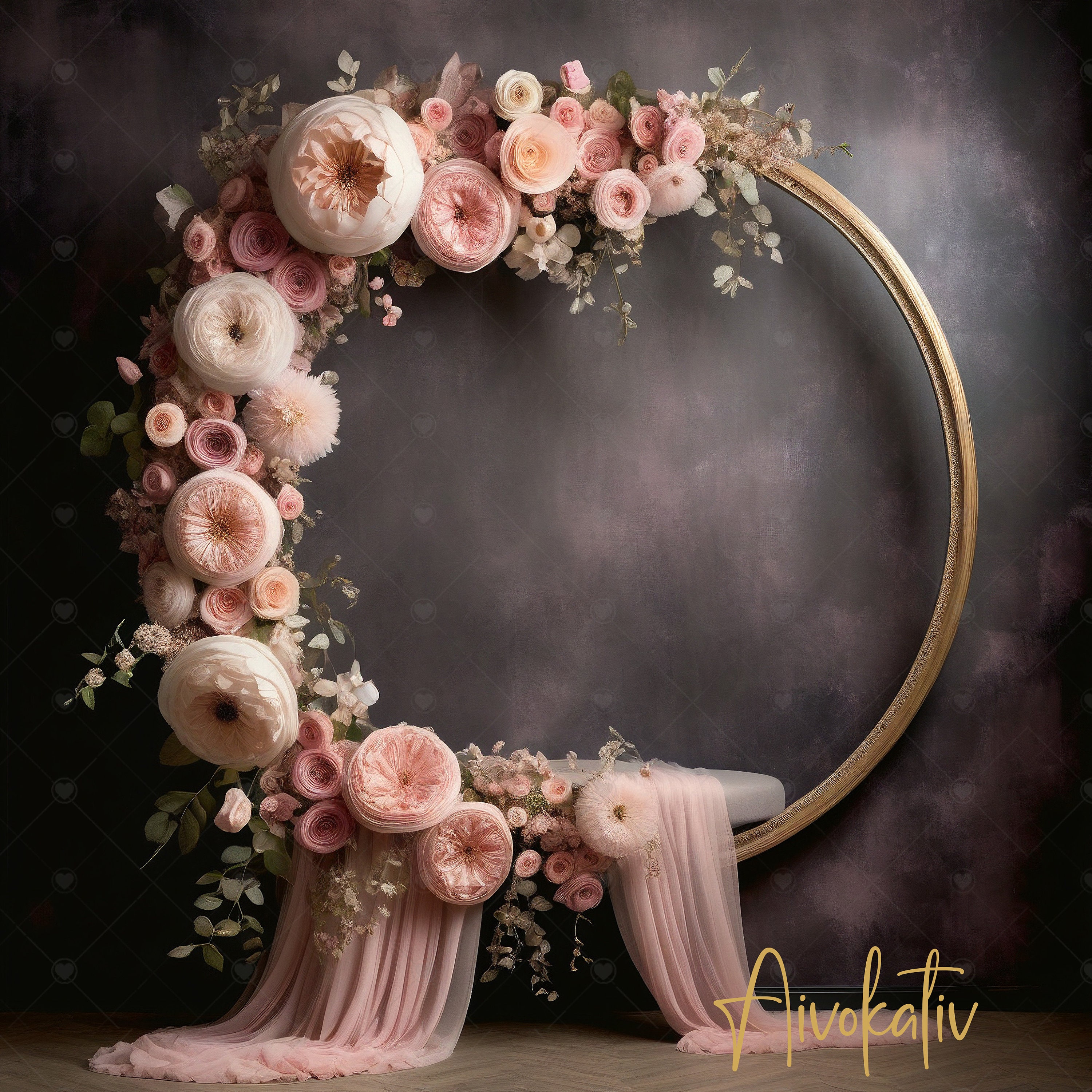 Romantic Round Digital Floral Frame Photography Backdrop - Etsy