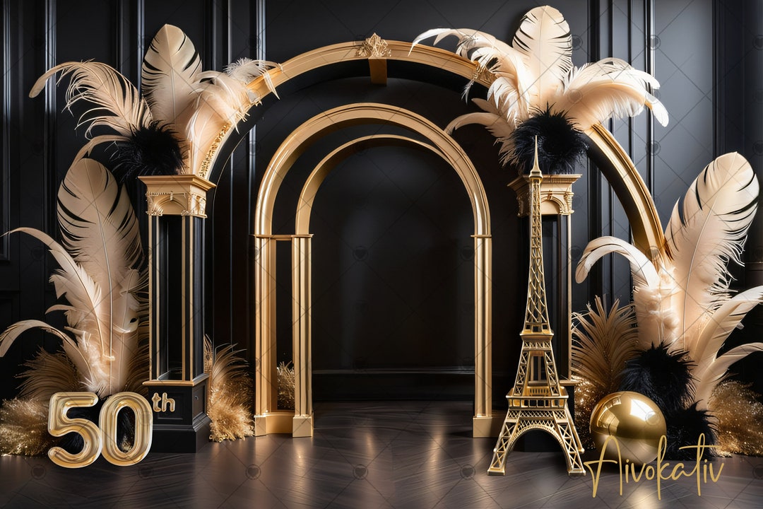 Elegant Black & Gold 50th Birthday Digital Photography Backdrop ...