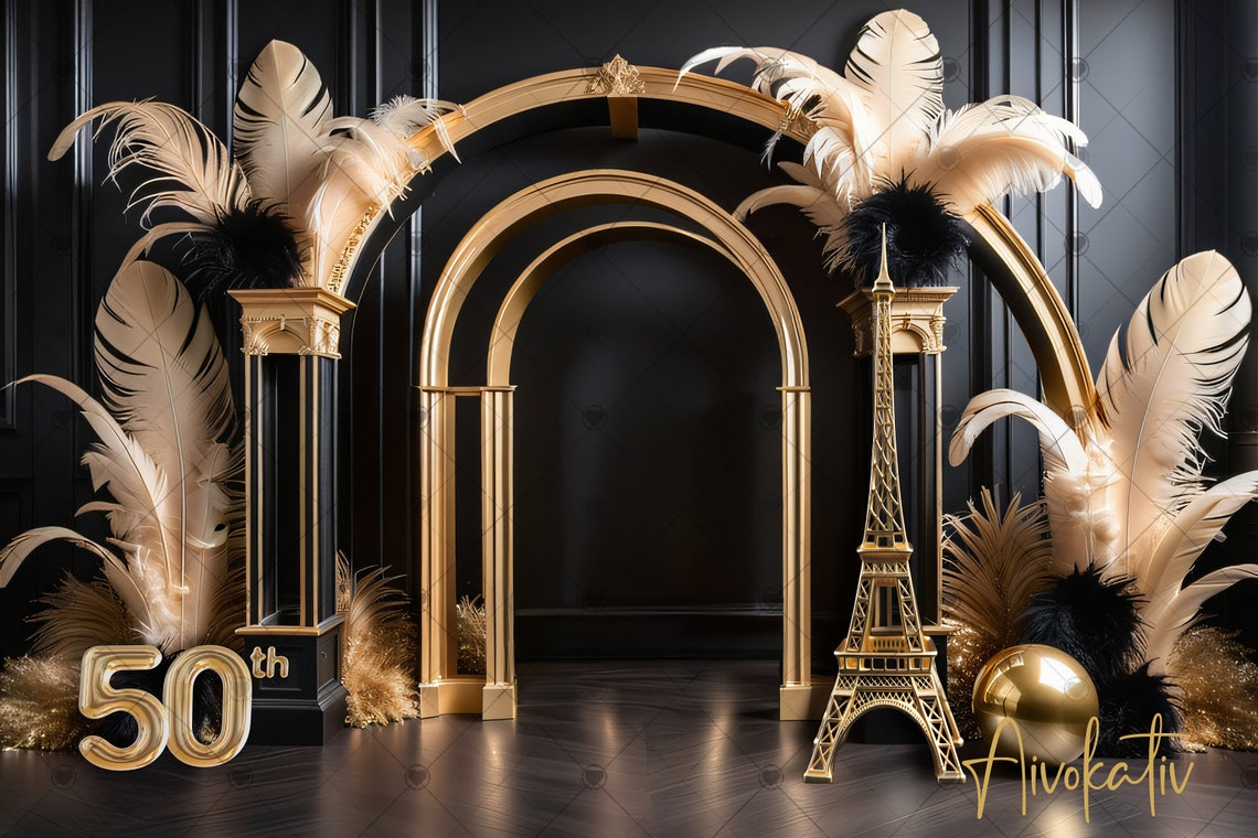 Elegant Black & Gold 50th Birthday Digital Photography Backdrop ...