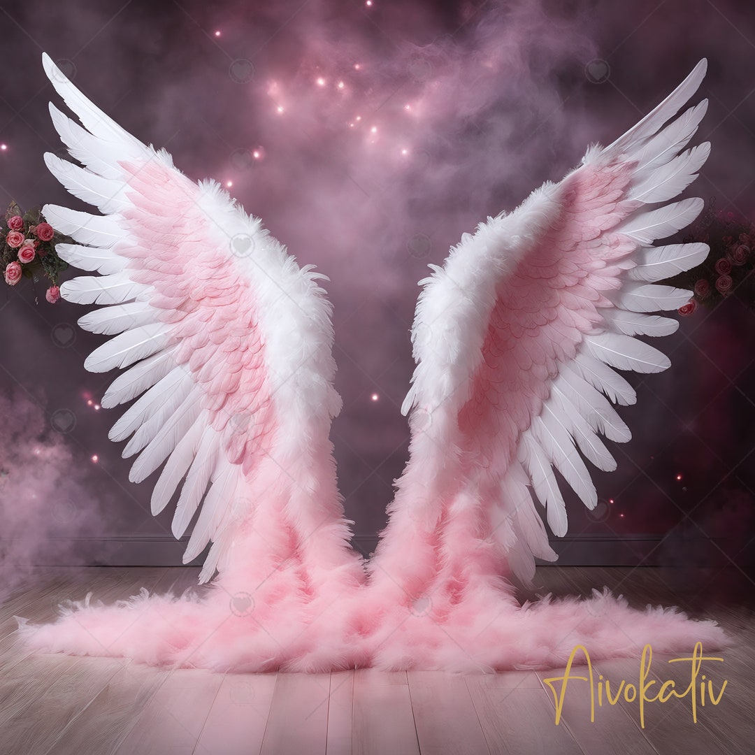 Beautiful Pink & White Angel Wings Digital Photography Backdrop, Angel ...